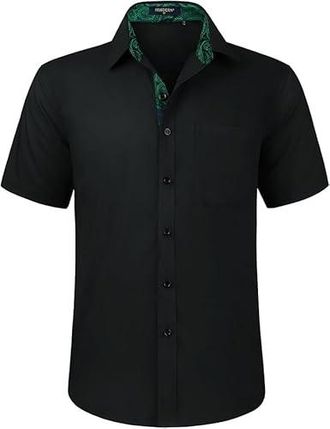 Hisdern Chemise à Manches Courtes pour Hommes Noir décontractée dété Chemise Classique à Coupe régulière avec Poches,3XL