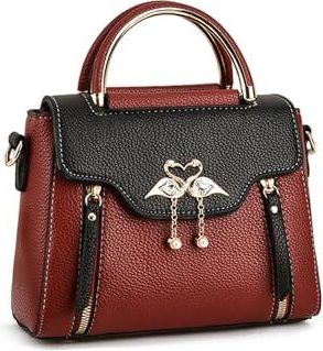 Nicole & Doris Sac &agrave; Main Femme Bandouli&egrave;re Sac Petite Capacit&eacute; a la Mode Sac Mignon Fille Sac Port&eacute;s Epaule PU Cuir Sac D&eacute;paule Sac Besace Noir et Rouge