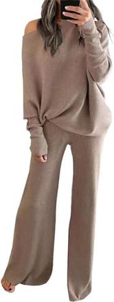 Generic Ensemble Deux pi&egrave;ces pour Femme Pull et Pantalon en Velours c&ocirc;tel&eacute;, Haut Ample &agrave; Manches Chauve-Souris, Kaki, Taille XL