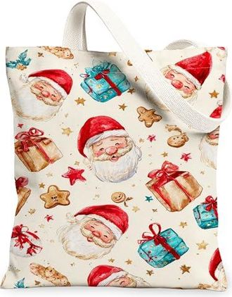 Generic Sac fourre-tout en toile avec motif P&egrave;re No&euml;l, sac r&eacute;utilisable, amusant, festif, l&eacute;ger, lavable, pour salle de sport, voyage, plage, pique-nique, 33 