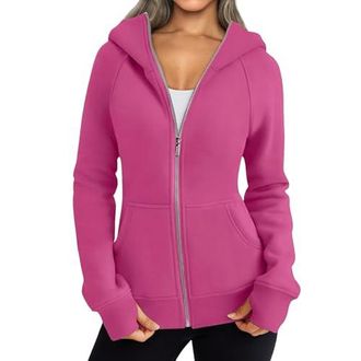 Generic Sweatshirt Sherpa &agrave; capuche zipp&eacute; pour femme - Veste polaire surdimensionn&eacute;e pour lautomne et lhiver, rose, XXL