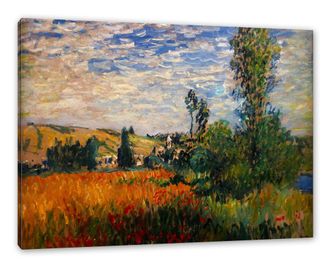 Pixxprint Claude Monet - Weg durch die Mohnfelder Ile Saint-Mart, Größe: 100x70cm, Leinwandbild, fertig gespannt, Wandbild, Dekoration, Kunstdruck, kein Poster
