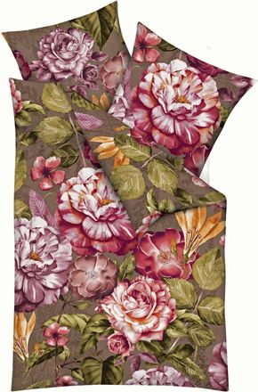 JACK by Kaeppel Fein Biber Bettwäsche 2 TLG. 135x200cm Serena Anthrazit Oliv Rosen Blumen, Farbe:Grün