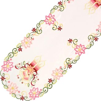 Hossner Kerzenduett Rosa Weihnachtsdeko Deko WEIHNACHTEN Kerzen Stickerei Gold (40 x 110 cm Tischläufer oval)