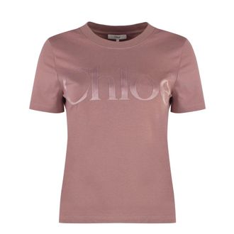 Chlo&eacute; Baumwoll-T-Shirt mit Rundhalsausschnitt - - Tops - Damen - Rosa - S