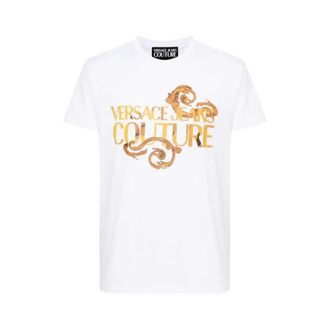 Versace Jeans Couture Wei&szlig;e Barocke Goldene Logo T-shirt - - Tops - Herren - Wei&szlig; - M