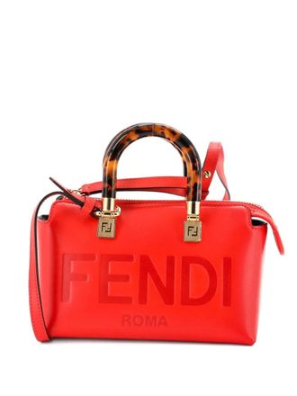 Fendi Logo By The Way Top Handle Bag Embossed Leather Mini crossbody bag - Rouge