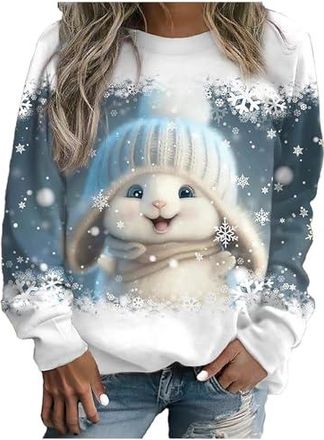 Generic Pull No&euml;l Femme Chic Pull de No&euml;l Moche T-Shirt a Manches Longues Et Col Rond avec Un Adorable Lapin de No&euml;l