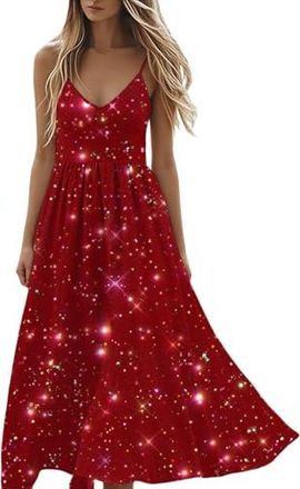 Generic Robe longue de No&euml;l pour femme - Jaune - Robe de plage - Robe d&eacute;contract&eacute;e - Robe &agrave; jarretelles - Robe d&eacute;t&eacute;, Rose, XXL