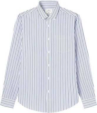 Springfield Herren Camisa Popelin Stripe Moda Hemd, Maritimes Blau, L