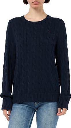 Tommy Hilfiger Pull CRV CO Cable VAR LS C-NK SWT WW0WW45328 pour Femme, Bleu, 46, Bleu Marine foncé, 117 cm