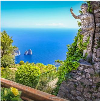 Wallario Sticker/Aufkleber f&uuml;r K&uuml;hlschrank/Geschirrsp&uuml;ler/K&uuml;chenschr&auml;nke, Selbstklebende Folie - 60 x 60 cm, Motiv: Mediterraner Ausblick