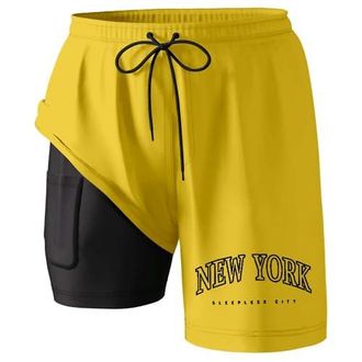 Generic Maillot de bain pour homme avec doublure de compression, couture int&eacute;rieure, short de bain, maillot de bain avec poches, jaune, 4XL