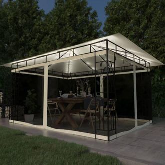 vidaXL Vidaxl - Tonnelle avec moustiquaire et lumi&egrave;res led 4x3x2,73 m Cr&egrave;me
