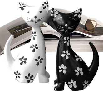 Generic Holzkatzenfigur - 2 St&uuml;ck geschnitzte Holzkatzen, Schicke Minimalistische Design, Handgemachte Katzenfigur, Durable Holzmaterial, Paare Figuren | F&uuml;r 