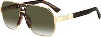 Dsquared2 Homme, Accessoires, Jaune, Taille: 63 MM Lunettes de soleil Or Havana/Vertes