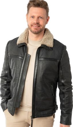 Mauritius Herren Echtleder Lederjacke Lammleder Bomberjacke Kunstfell anthrazit