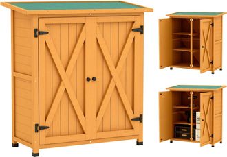 OUTSUNNY Gartenschrank, Ger&auml;teschuppen aus Holz, Wetterfest Ger&auml;teschrank mit 2 T&uuml;ren, Werkzeughaus mit Asphaltdach, Werkzeugschrank f&uuml;r Garten, Terrasse, 110 