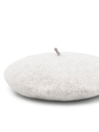 Brunello Cucinelli Womens Bead Embellished Beret Grey Ss25 W