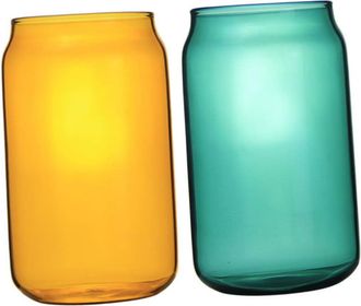 Angoily 2 St&uuml;ck Teiliges Kreative Bunte Trinkgl&auml;ser aus Hochwertigem Borosilikatglas Multifunktionale Wasser Saftbecher in Orange und Bruchsicher und Vielseit