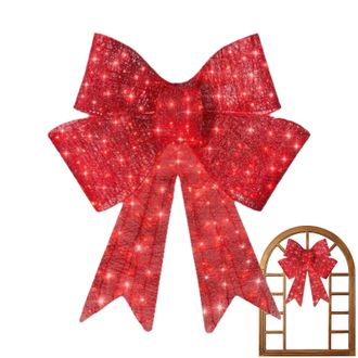 Generic Wreath Bow,19.68in Lighted Red Ornaments - Red Christmas Bow Wreath | for Winter Festival New Year Fireplace Table Centerpiece Living Room Holiday
