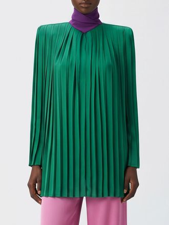 Valentino Garavani Blouse en soie pliss&eacute;e &agrave; col montant et &eacute;paules rembourr&eacute;es