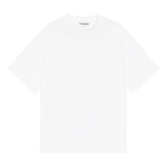 Ganni Femme, Tops, Blanc, Taille: 38 FR T-shirt blanc en coton à col rond