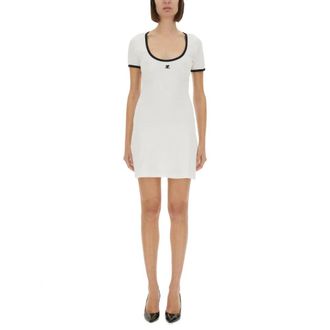 Courr&egrave;ges Femme, Robes, Blanc, Taille: 42 FR Mini-robe en coton avec logo