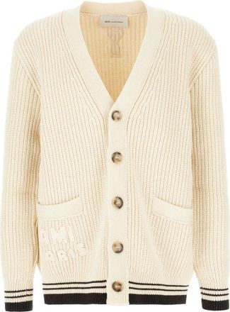 Ami Homme, Pulls, Beige, Taille: L Logo Knit Cardigan
