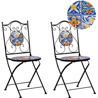 Beliani Lot de 2 Chaises de Jardin Vintage en M&eacute;tal Pliantes Motif Mosa&iuml;que Noir Coriano