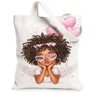 Generic Sacs fourre-tout en toile &agrave; motif dange artistique, r&eacute;utilisables, l&eacute;gers et lavables avec bandouli&egrave;re, blanc, 13x15 Inch