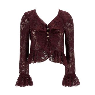 Self Portrait Femme, Blouses et Chemises, Rouge, Taille: 36 FR Lace Ruffle Top