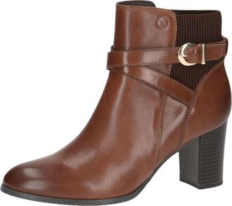 Caprice Damen Stiefeletten mit Absatz aus Leder mit Schnalle, Braun (Cognac Nappa), 37.5 EU