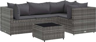 vidaXL Vidaxl - Salon de jardin 5 pcs avec coussins Gris R&eacute;sine tress&eacute;e