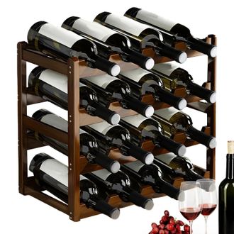 Generico Weinregal aus Holz: stapelbares Weinregal mit vier Ebenen, Kapazit&auml;t f&uuml;r 20 Flaschen, kompakter Aufbewahrungsst&auml;nder, Zubeh&ouml;r f&uuml;r Schrank oder Theke, 