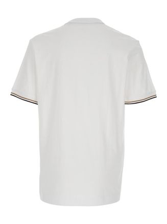 HUGO BOSS Mens Crew Neck T-Shirt White Contrast Sleeves Cotton T-Shirts And Polos