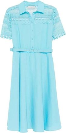 Ermanno Scervino Robe chemise &agrave; d&eacute;tails en dentelle - Femme - Robes - Bleu - Taille: 44 FR