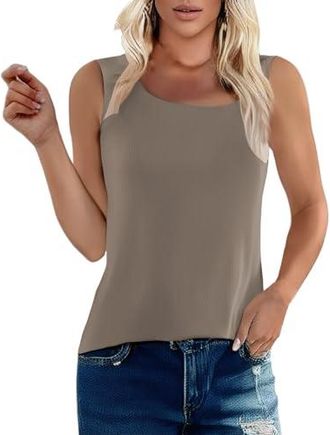 Generic D&eacute;bardeur d&eacute;t&eacute; ample pour femme - L&eacute;ger et &eacute;l&eacute;gant - Sans manches - Tissu rafra&icirc;chissant - Camisole - Respirant - Stretch - A&eacute;r&eacute; - L&eacute;ger, caf&eacute;, XL