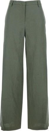 Pla&icirc;n Plain, Femme, Pantalons, Vert, Taille: 34 FR Pantalon en lin avec ceinture semi-&eacute;lastiqu&eacute;e