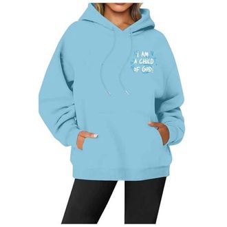 Generic 2026 Sweat à capuche à manches longues avec poche pour femme, bleu, XXL