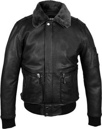 Zerimar Veste aviateur pour homme - Veste dhiver pour homme - Veste avec col en peau de mouton - Veste aviateur - Veste en cuir pour homme - Couleur Noir-Liss