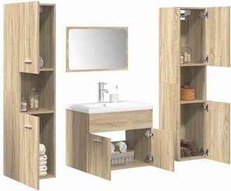 vidaXL Vidaxl - Ensemble de meubles de salle de bain 5 pcs - Armoire ch&ecirc;ne sonoma 30x30x130cm - Lavabo c&eacute;ramique blanc 61x39x18cm - Miroir verre 60x37cm