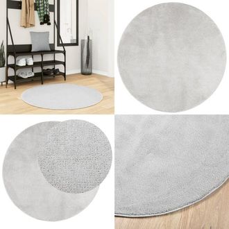vidaXL Teppich oviedo Kurzflor Grau ø 100 cm - Kuschelteppich - Kurzflorteppich - Grauer Teppich - Wohnraumteppich - Schlafzimmerteppich - Home & Living