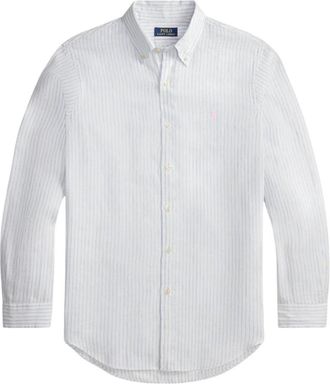 Ralph Lauren Homme, Chemises, Blanc, Taille: M Chemise en Lin Ray&eacute;e Coupe Slim