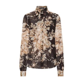 Dolce & Gabbana Seiden Braun Beige Shirt Aw25 - - Blouses & Shirts - Damen - Mehrfarbig - L