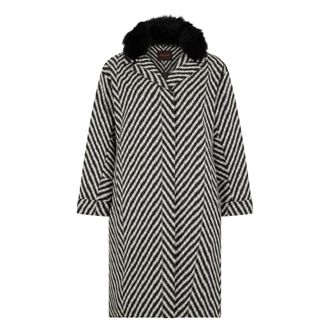 Moorer Eleganter Zickzack-Mantel mit Pelz - - Coats - Damen - Wei&szlig; - L