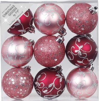 Magic Bodyfashion 9 STK. Christbaumkugeln 6cm Ornament Dekor Motive Kunststoff bruchfest Dekokugeln Weihnachtskugeln Baumkugeln Baumschmuck Set Christbaumschmuck Weihna