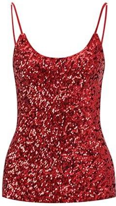 Generic Haut &agrave; paillettes sans manches pour femme avec bretelles r&eacute;glables - D&eacute;bardeur dos nu pour bo&icirc;te de nuit - Costume de mari&eacute;e pour future mari&eacute;e, Rouge