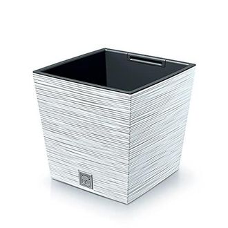 Prosperplast Wei&szlig;er Blumentopf, mit Beh&auml;lter, FURU Kollektion, 24 x 24 x 23,5 cm, Fassungsverm&ouml;gen 7,5 L