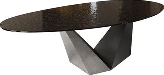 DELIFE Esszimmertisch Edge Oval Reliefglas Rauchschwarz 3D-Design 280x130 Prisma Metallic Silber